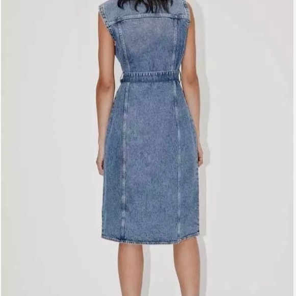 Zara | Dresses | Zara New Woman Ss23 Midblue Denim Midi Dress ...
